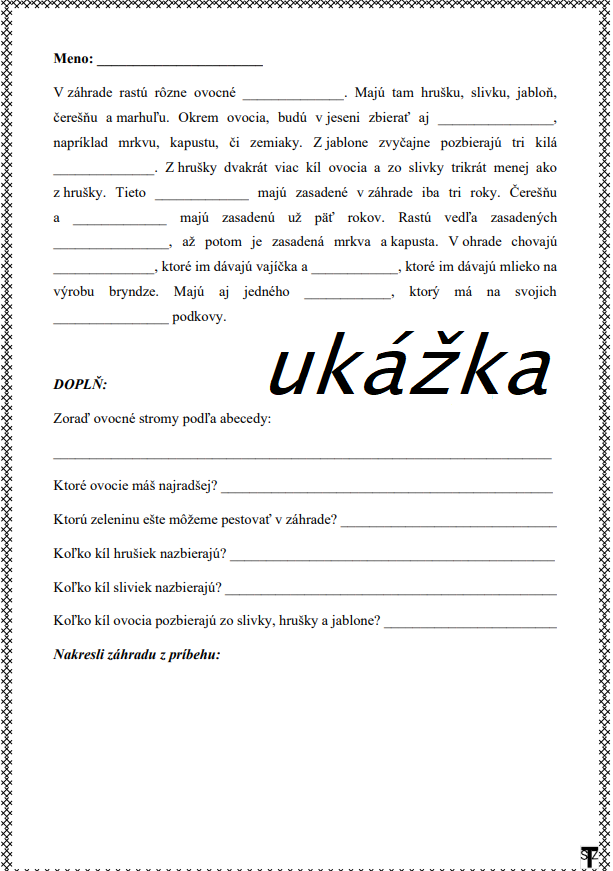 Čítanie s porozumením, dopĺňanie slov do textu - Slovenský jazyk - čítanie | UčiteliaUčiteľom.sk